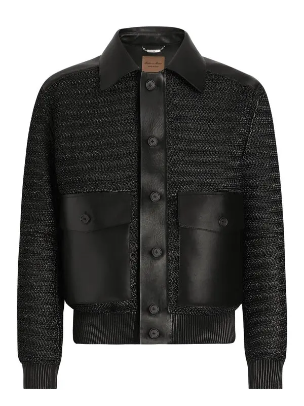 Dolce & Gabbana Leather And Raffia Mesh Bomber Jacket - Black