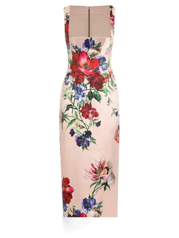 Dolce & Gabbana Satin Calf-length Sheath Dress With Floral Dresses - Print