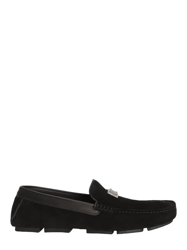 Dolce & Gabbana Split Calfskin Slipper Driver Loafers - Black