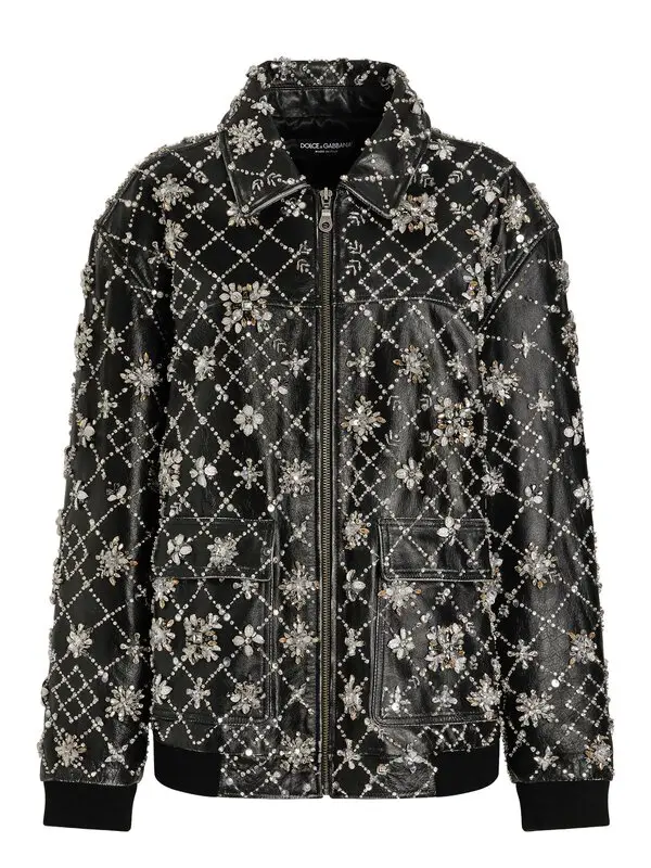 Dolce & Gabbana Vintage Leather Jacket With Embroidery Coats And Jackets Multi-colored - Multicolor