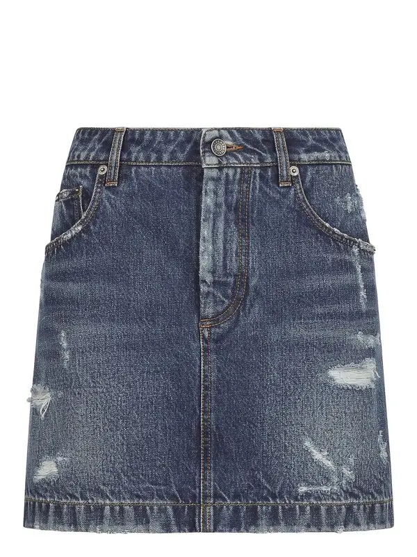 Dolce & Gabbana Denim Mini Skirt With Rips Denim And Jeans Multi-colored - Blue