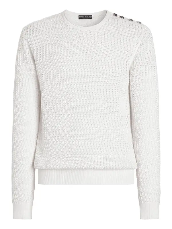Dolce & Gabbana White Crochet Knit Button Detail Pullover - Multicolor