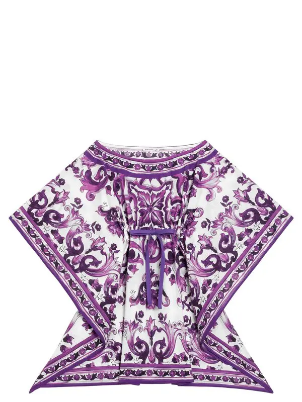 Dolce & Gabbana Majolica-print Short Cotton Caftan Dresses - Multicolor