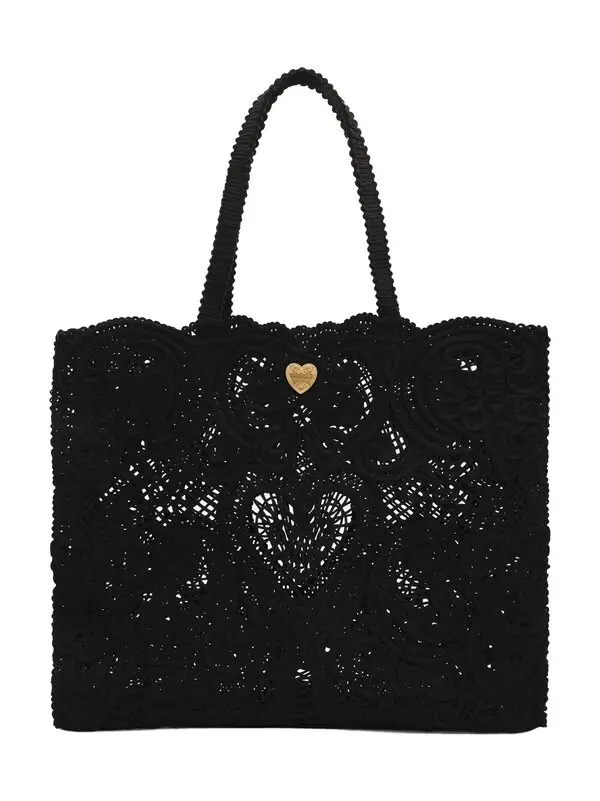 Dolce & Gabbana Large Cordonetto Lace Beatrice Bag Tote Bags Cotton - Black