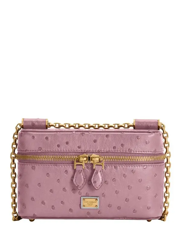 Dolce & Gabbana Sicily Small Shoulder Bag In Polished Ostrich Leather Shoulder And Crossbody Bags - Pink