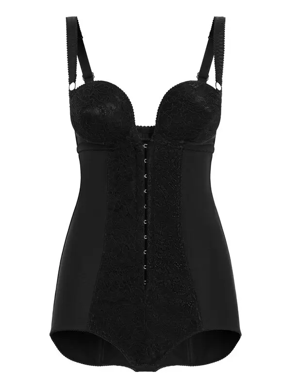 Dolce & Gabbana Lace And Elasticated Fabric Bodysuit With Deep Neckline And Conical Cups Shirts And Tops - Black