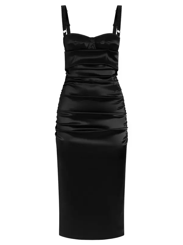 Dolce & Gabbana Draped Calf-length Dress With Bra-style Detailing Dresses Satin - Black
