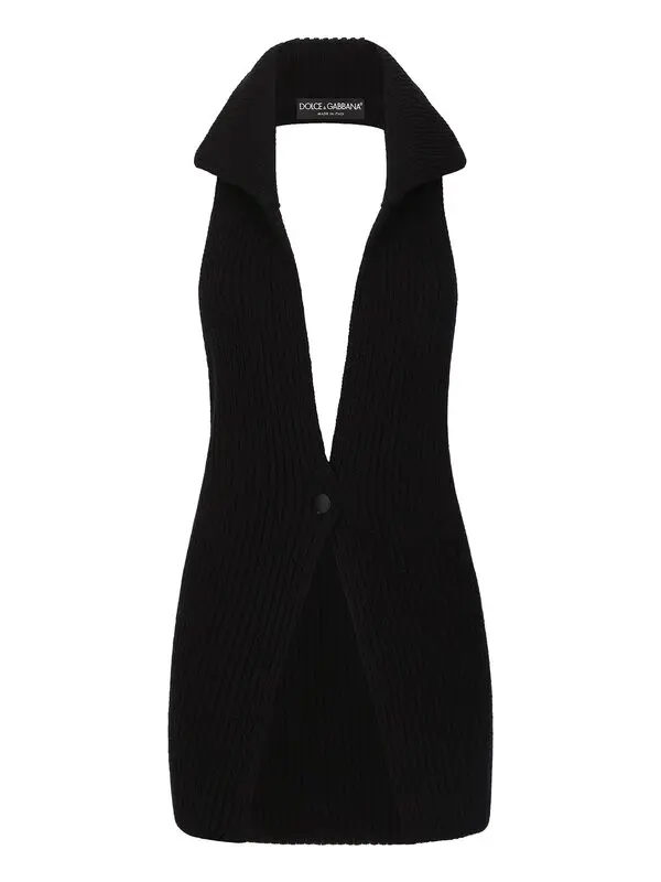 Dolce & Gabbana Long Wool Fisherman’s Rib-knit Vest Blazers - Black