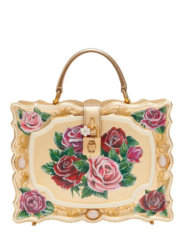 Dolce & Gabbana Dolce Box Bag In Golden Hand-painted Wood Handbags - Multicolor