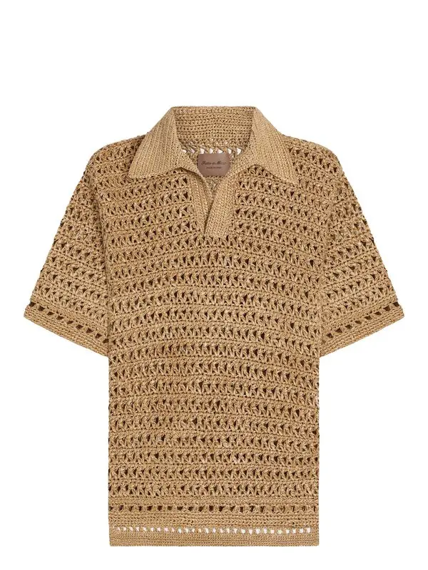 Dolce & Gabbana Short-sleeved Viscose Crochet Polo-shirt Sweaters And Cardigans - Beige