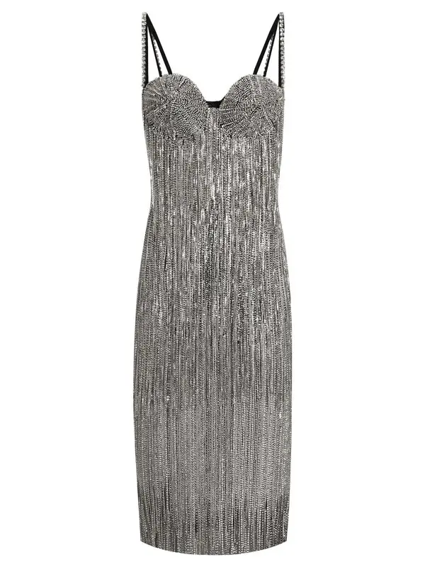 Dolce & Gabbana Marquisette Calf-length Dress With Sequined Fringing Dresses Multi-colored - Multicolor