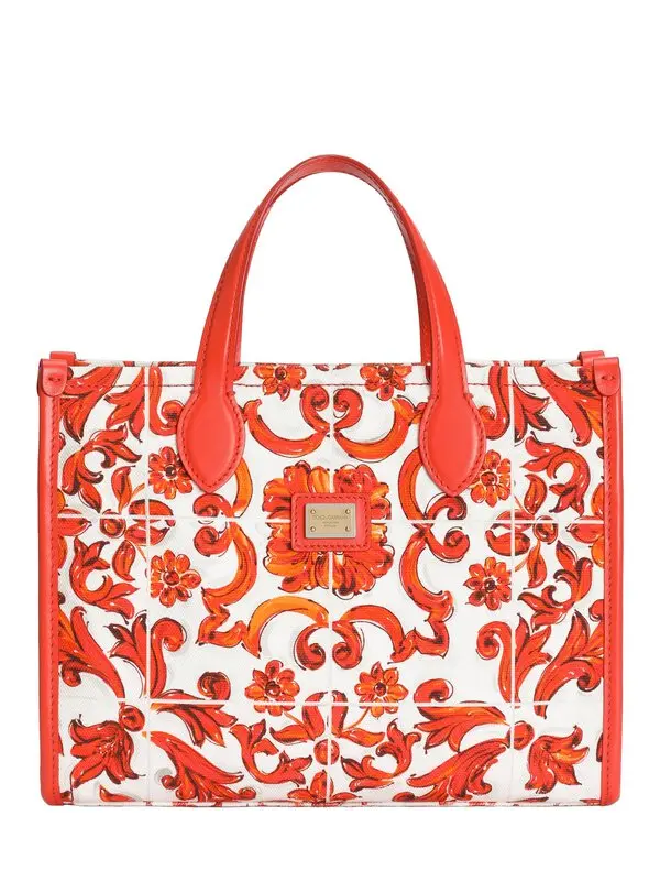 Dolce & Gabbana Dg Tote Shopping Bag In Majolica-print Canvas Accessories - Multicolor