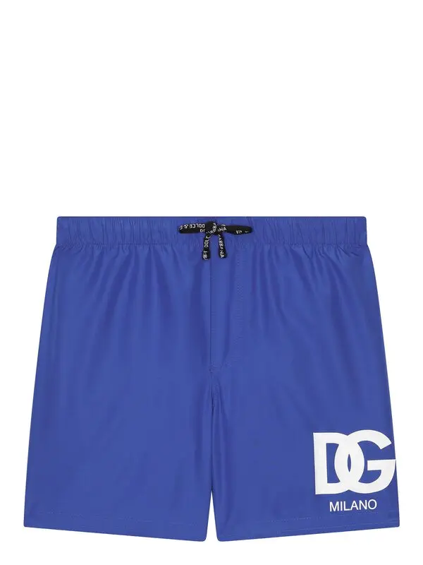 Dolce & Gabbana Nylon Swim Trunks With Dg Logo - Blue