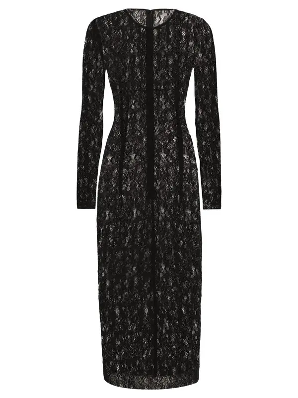 Dolce & Gabbana Calf-length Floral Lace Dress Dresses - Black