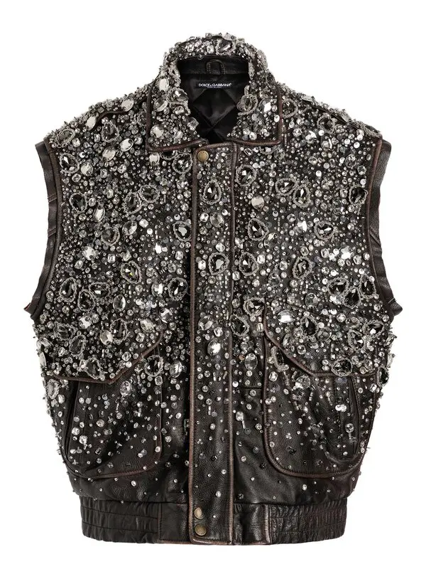 Dolce & Gabbana Vintage Leather Vest With Embroidery Blazers Multi-colored - Multicolor