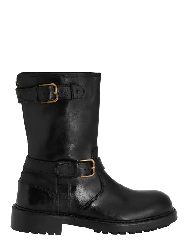 Dolce & Gabbana Leather Buckled Ankle Boots - Black