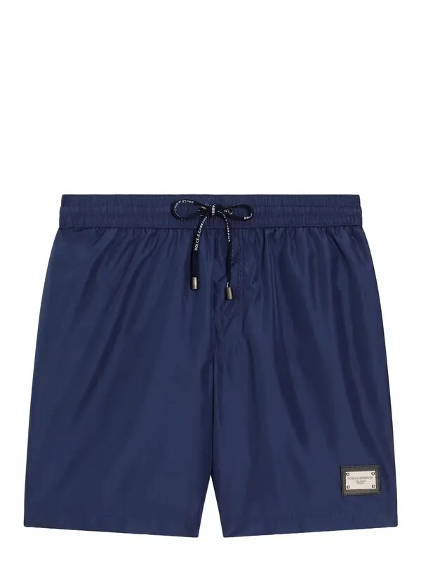 Dolce & Gabbana Mid-length Swim Trunks With Branded Plate - Blue