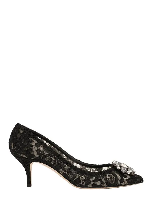 Dolce & Gabbana Lace Pumps With Crystal Brooch Detailing - Black