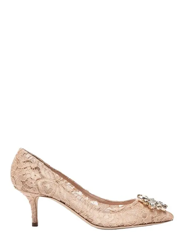 Dolce & Gabbana Lace Slingback Pumps With Crystal Brooch Detailing - Pink