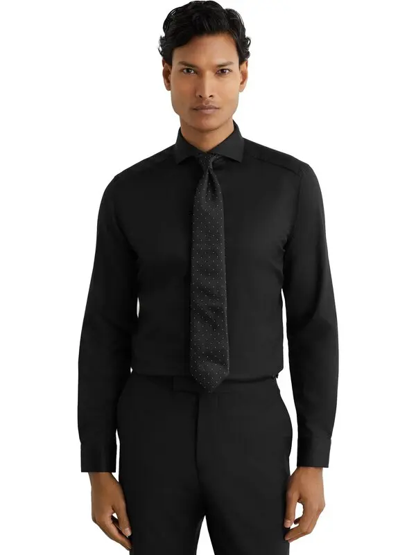 REISS Storm Fit Cotton-twill Two-fold Shirt - Black