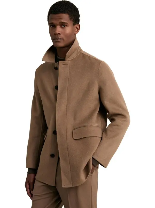 REISS Wool Blend Double Face Button Jacket - Brown
