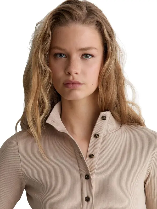 REISS Ida Cotton-stretch Funnel-neck Top - Beige