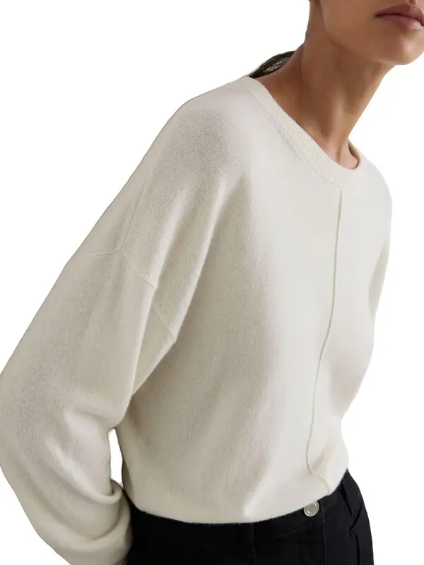 REISS Wool-blend Reverse-seam Jumper With Cashmere - Ivory