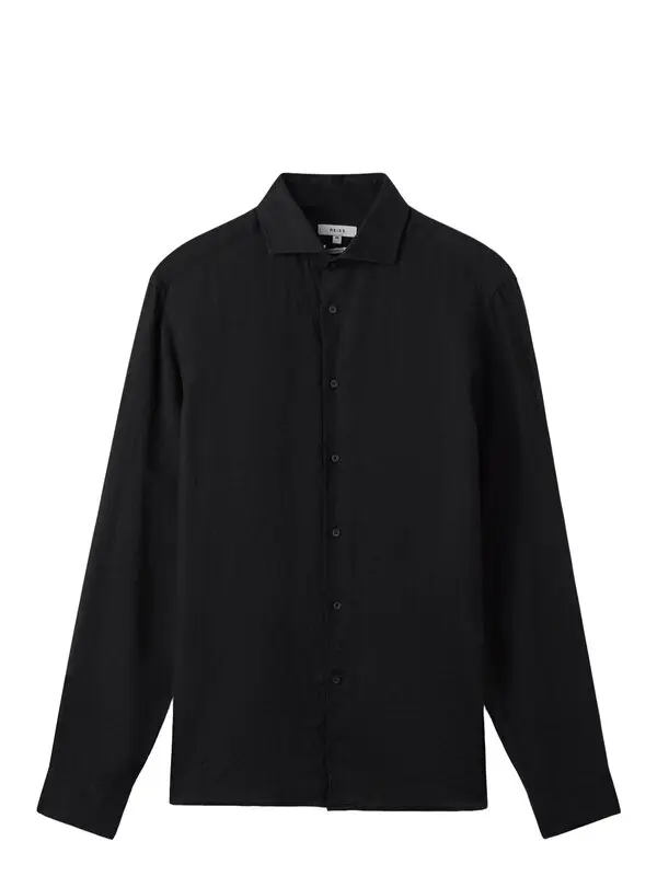 REISS Linen Cutaway-collar Regular-fit Shirt - Black
