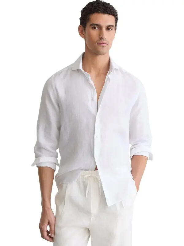 REISS Linen Cutaway-collar Regular-fit Shirt - White