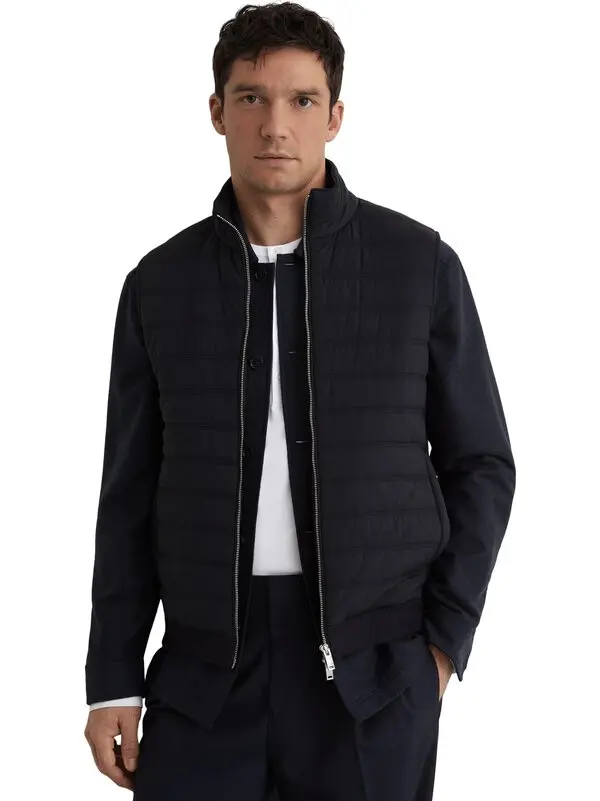 REISS Funnel Neck Quilted Knit Gilet - Navy