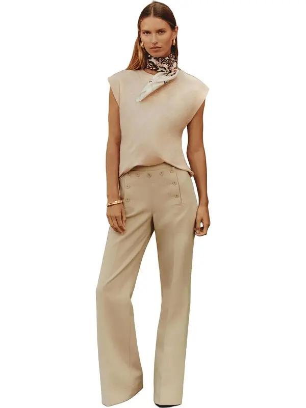 REISS Button-detail Wide-leg Trousers - Neutral