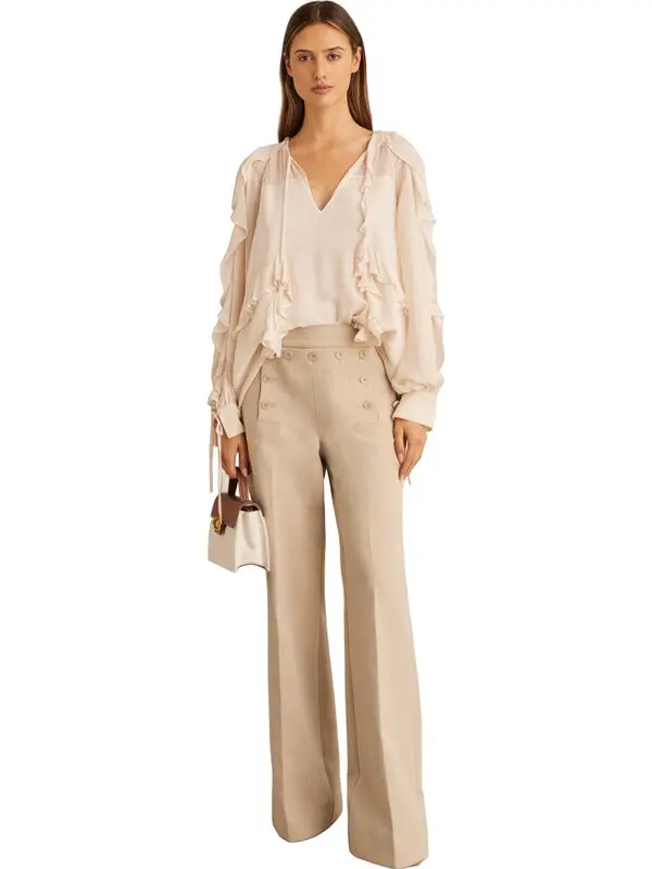 REISS Petite Sidney Button-detail Wide-leg Trousers - Neutral