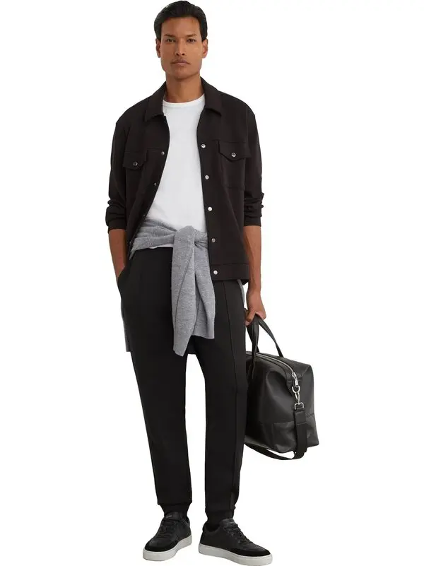 REISS Sueded Interlock Jersey Cuffed Joggers - Black