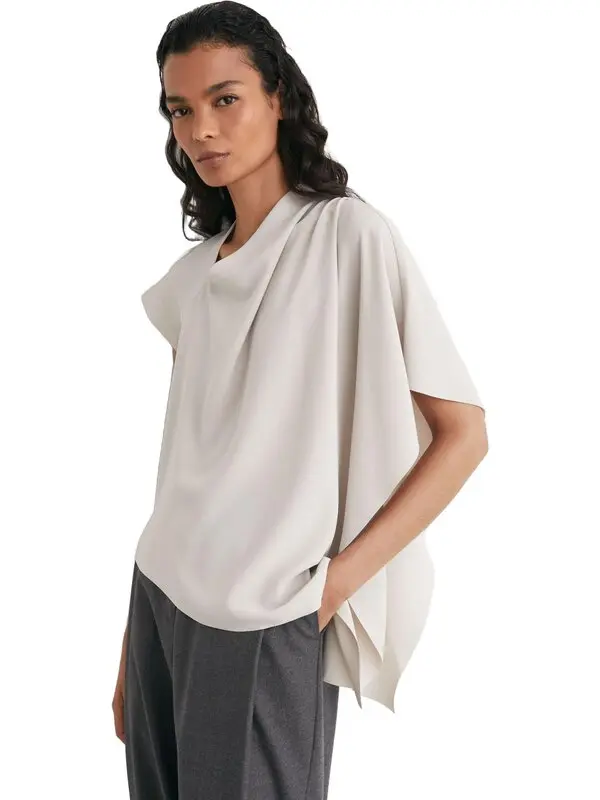 REISS Asymmetric Draped-sleeve Top - Light Grey