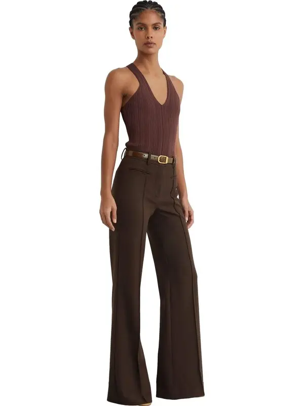 REISS High Rise Flared Trousers - Brown
