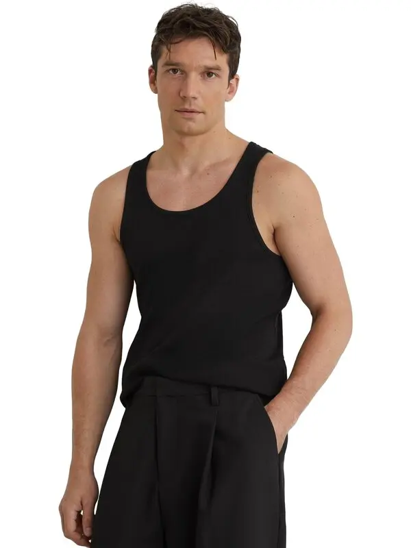 REISS Stretch-cotton Ribbed Vest - Black