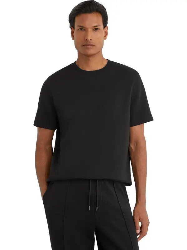 REISS Sueded Interlock Jersey Modern-fit T-shirt - Black