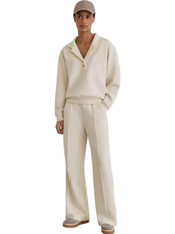 REISS Premium Interlock Collar Sweatshirt - Ivory