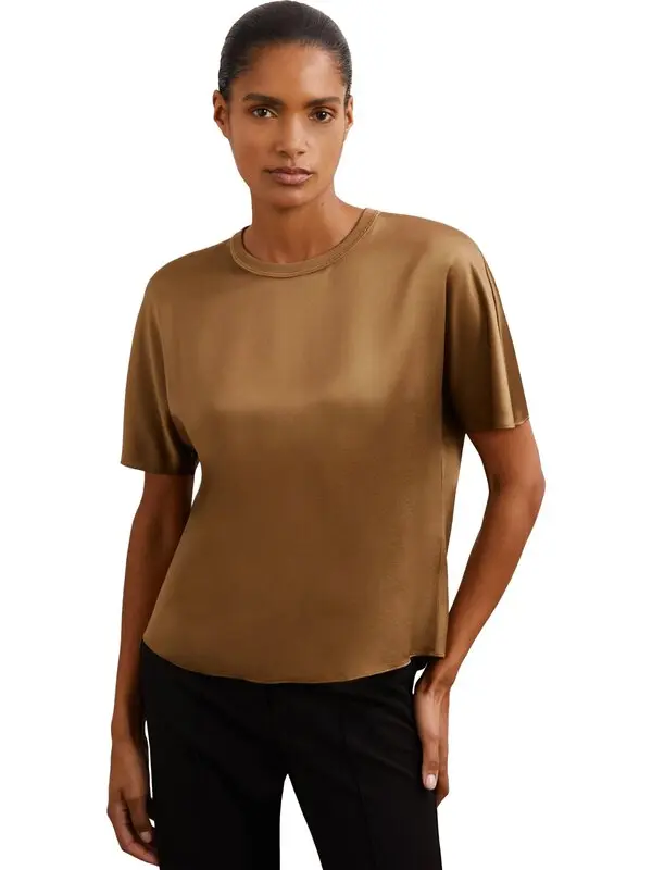 REISS Silk Short-sleeve Top - Camel