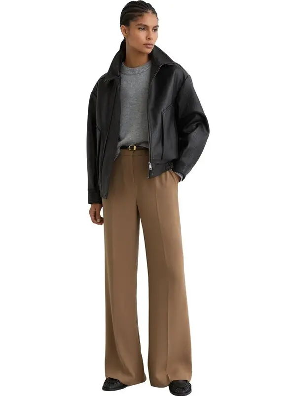 REISS Wide-leg Tailored Trousers - Camel
