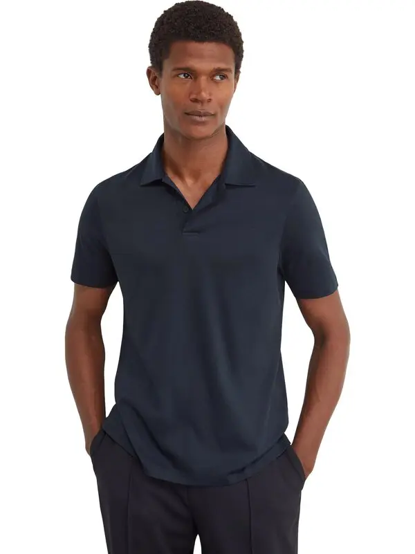 REISS Air-water Cotton Polo Shirt - Navy