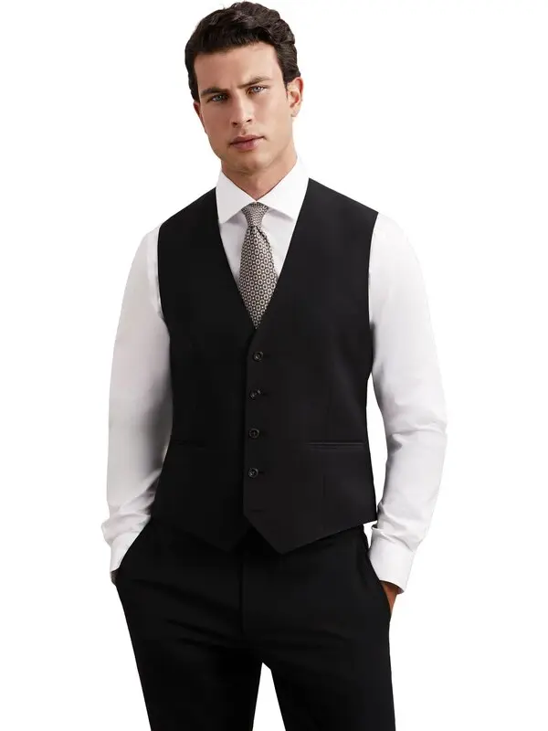 REISS Promise Wool-blend Tailored-fit Waistcoat - Black