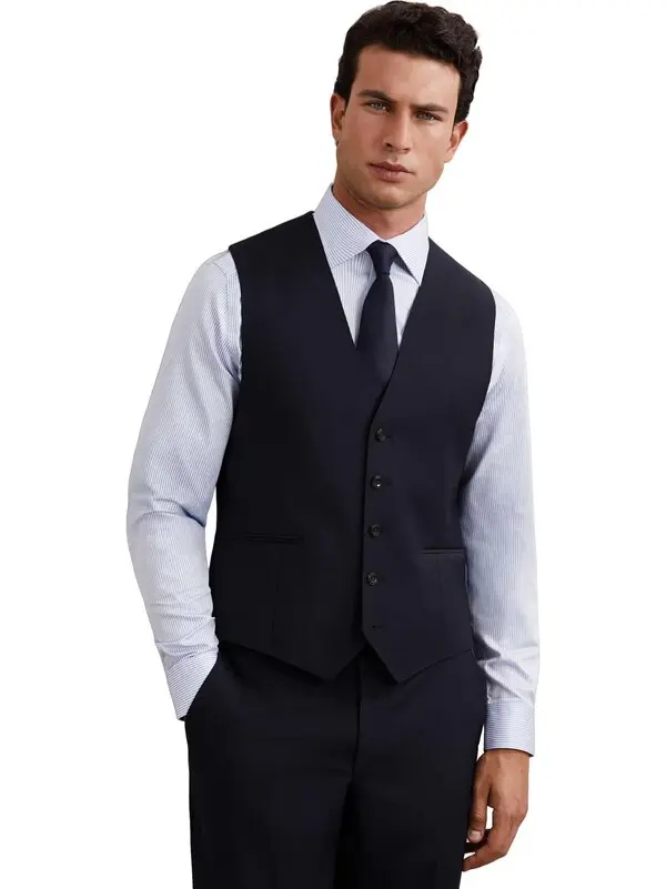 REISS Wool-blend Tailored Waistcoat - Navy