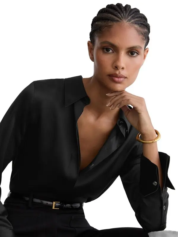 REISS Petite Silk-satin Shirt - Black