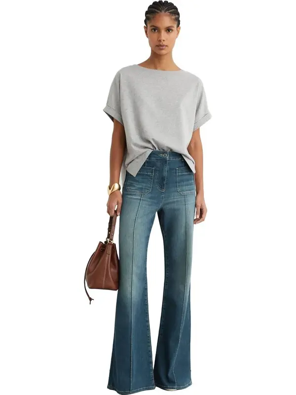 REISS Sakura Mid Patch-pocket Flared Jeans - Blue