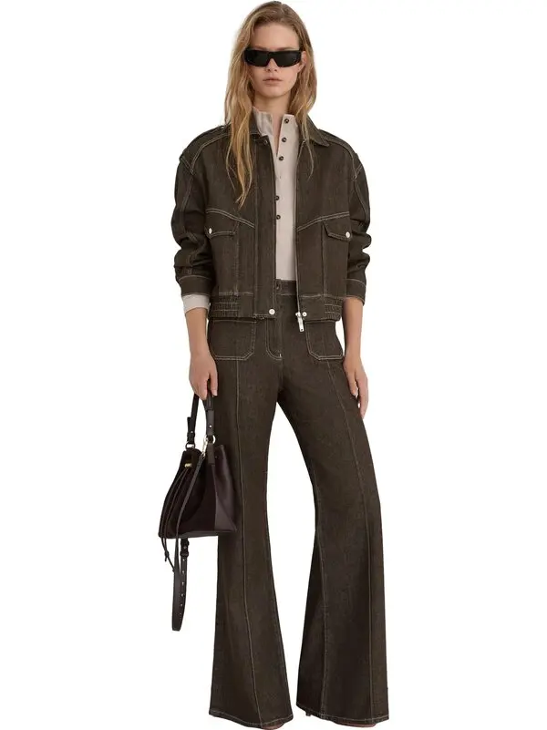 REISS Sakura Mid Patch-pocket Flared Jeans - Brown