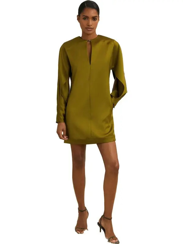 REISS Satin Turn-lock Mini Dress - Green