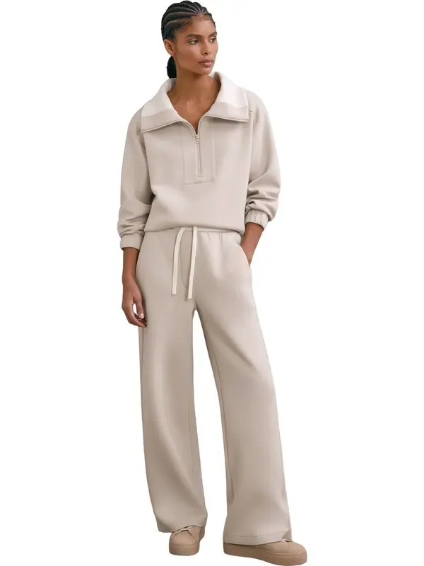 REISS Interlock Wide-leg Joggers - Stone