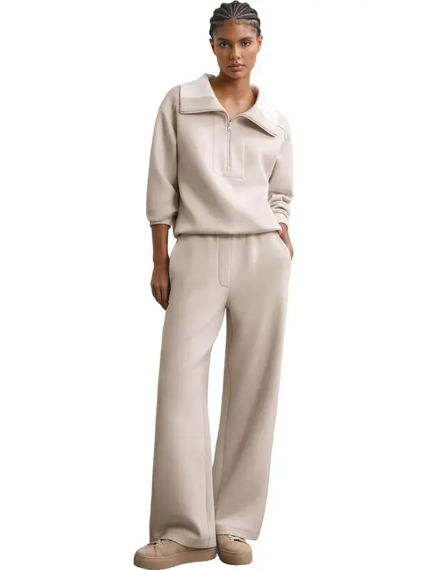REISS Interlock Wide-leg Joggers - Stone