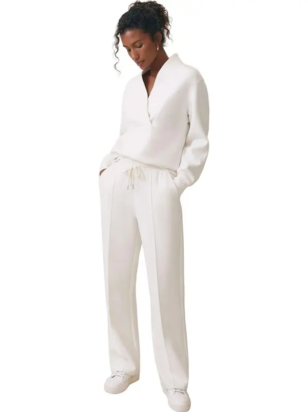 REISS Premium Interlock Wide-leg Joggers - Ivory